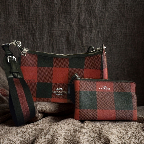 Coach | Bags | Coach Red And Black Plaid Crossbody Bag Set | Poshmark